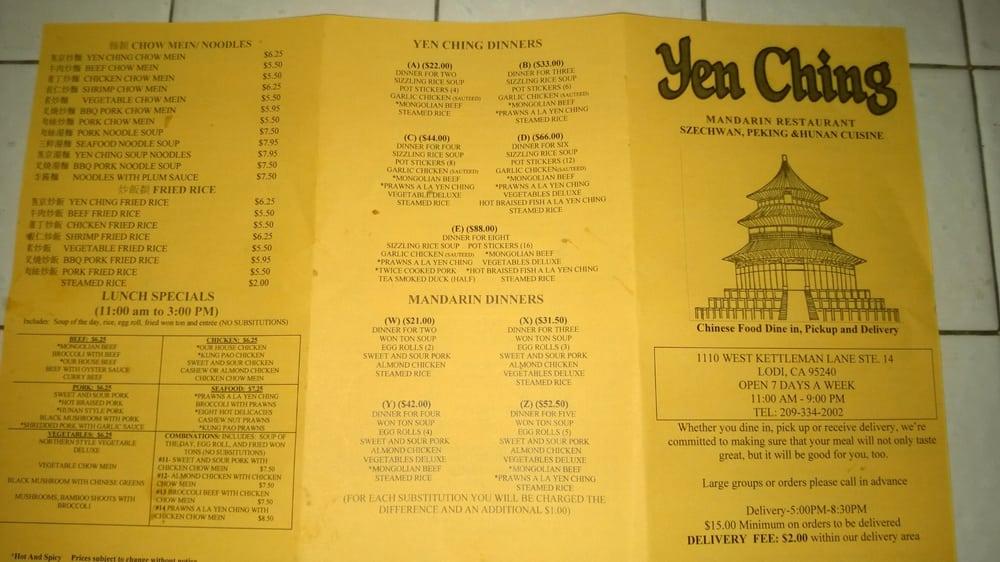 Menu at Yen Ching Restaurant, Lodi