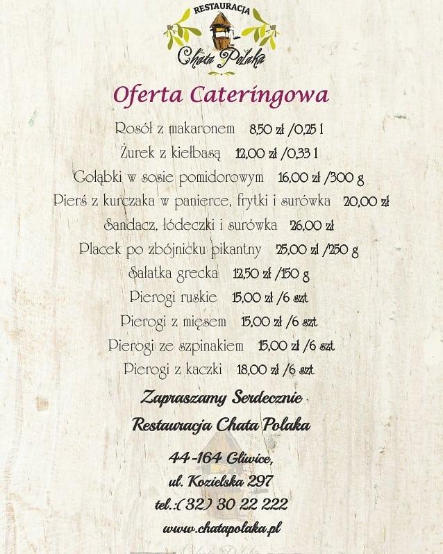 Menu at Chata Polaka restaurant, Gliwice