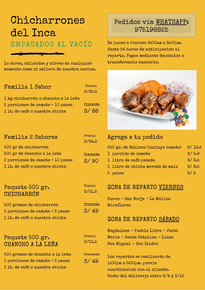 Menu at Chicharrones Yasu restaurant, Barranco District