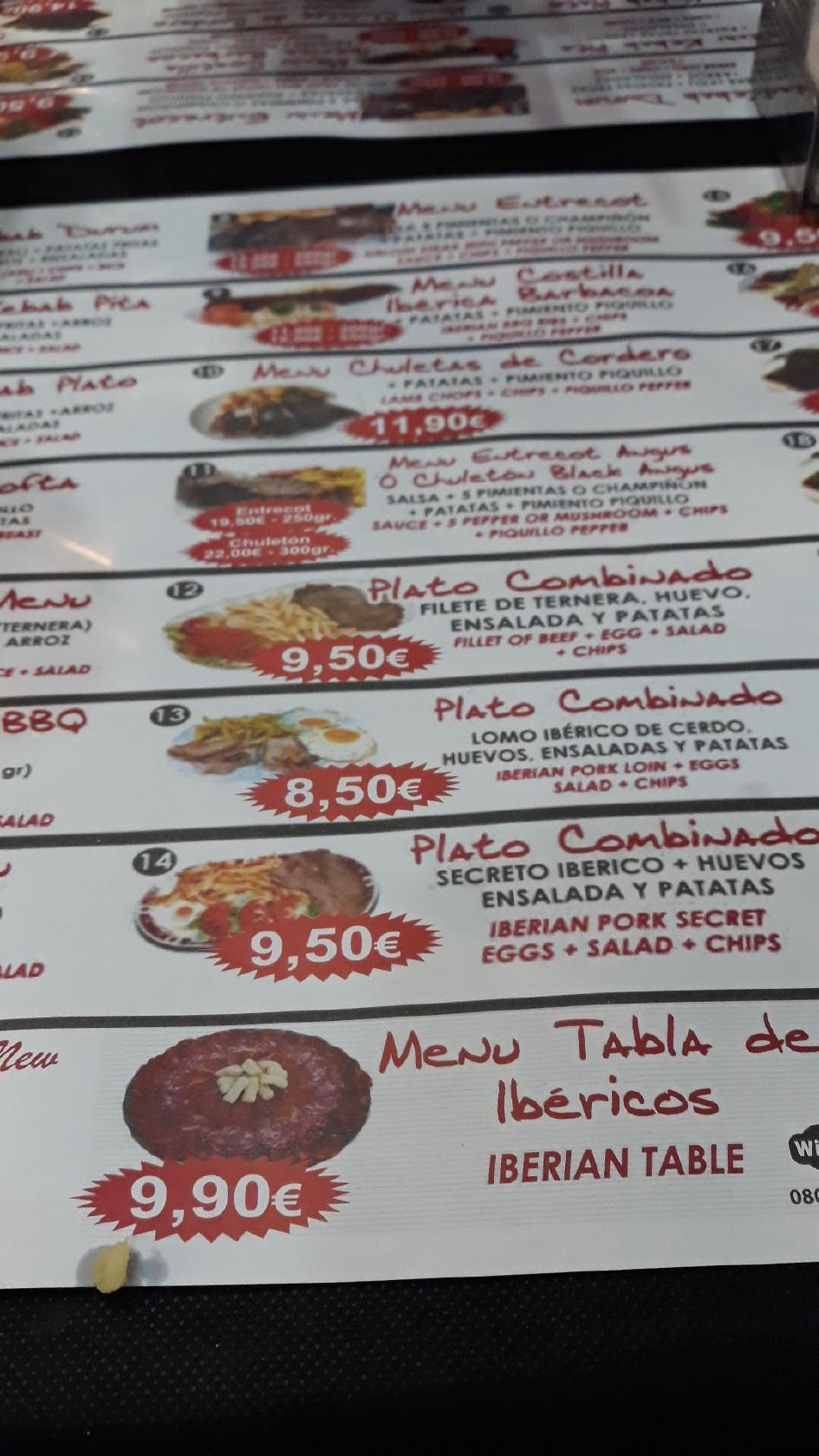 Menu at Copas & Topas pub & bar, Torrevieja