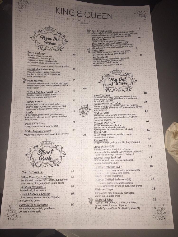Menu at King and Queen Cantina pub & bar, San Diego