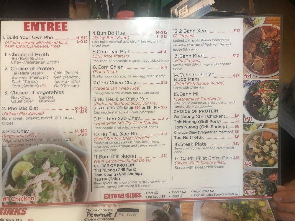 Menu at Pho Ngan restaurant, Tucson