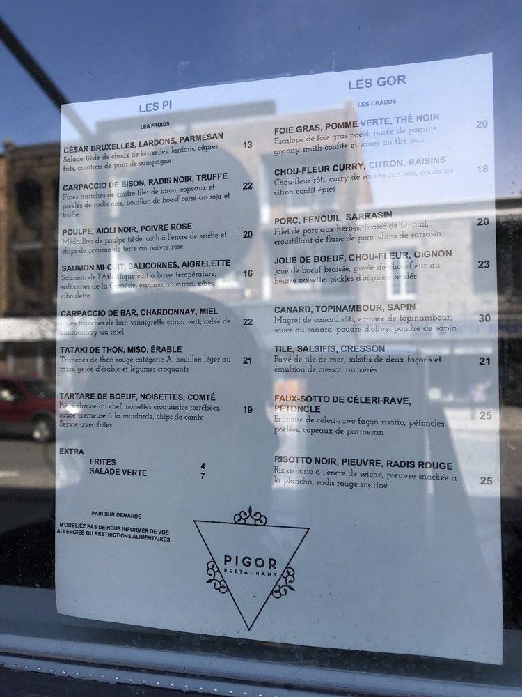 Menu at Restaurant Pigor, Montreal