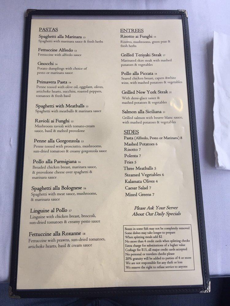 Menu at Roxanne Cafe, San Francisco