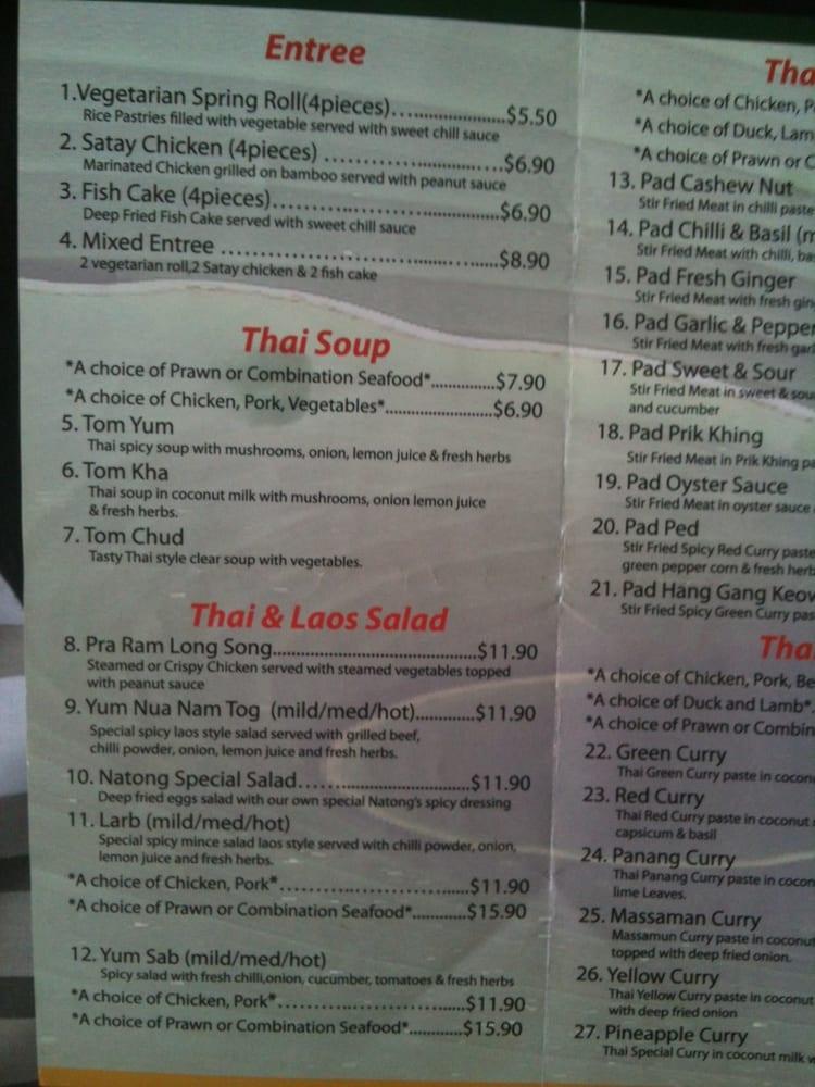 Menu at Thai Natong restaurant, Boondall, 4/2121 Sandgate Rd