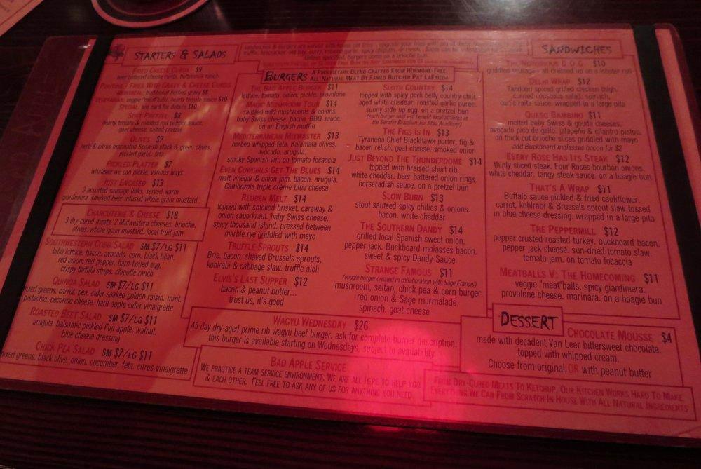 Menu at The Bad Apple pub & bar, Chicago