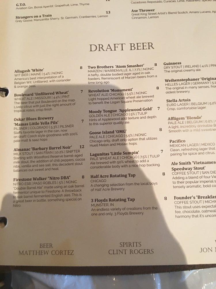 Menu at The Gage pub & bar, Chicago