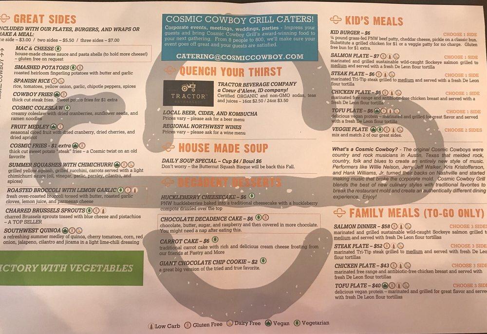 Menu at Cosmic Cowboy Grill - Coeur d'Alene restaurant, Coeur d'Alene