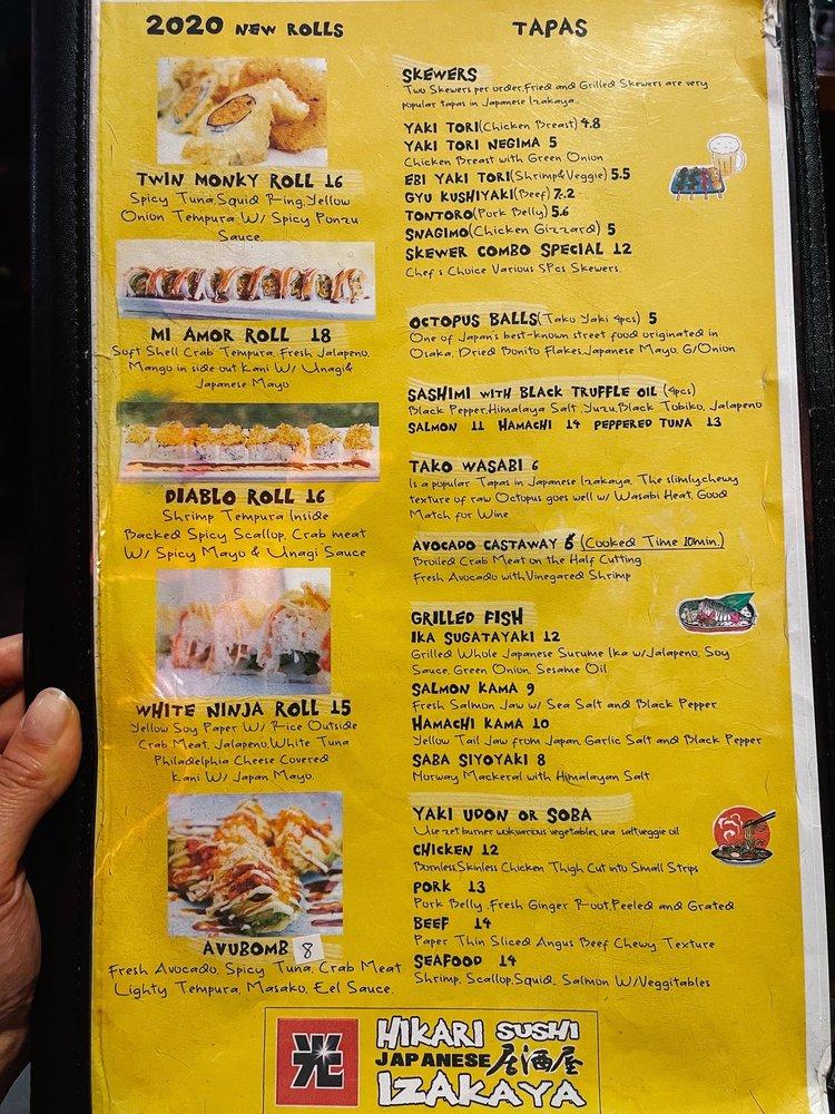 Menu at Hikari restaurant, Houston