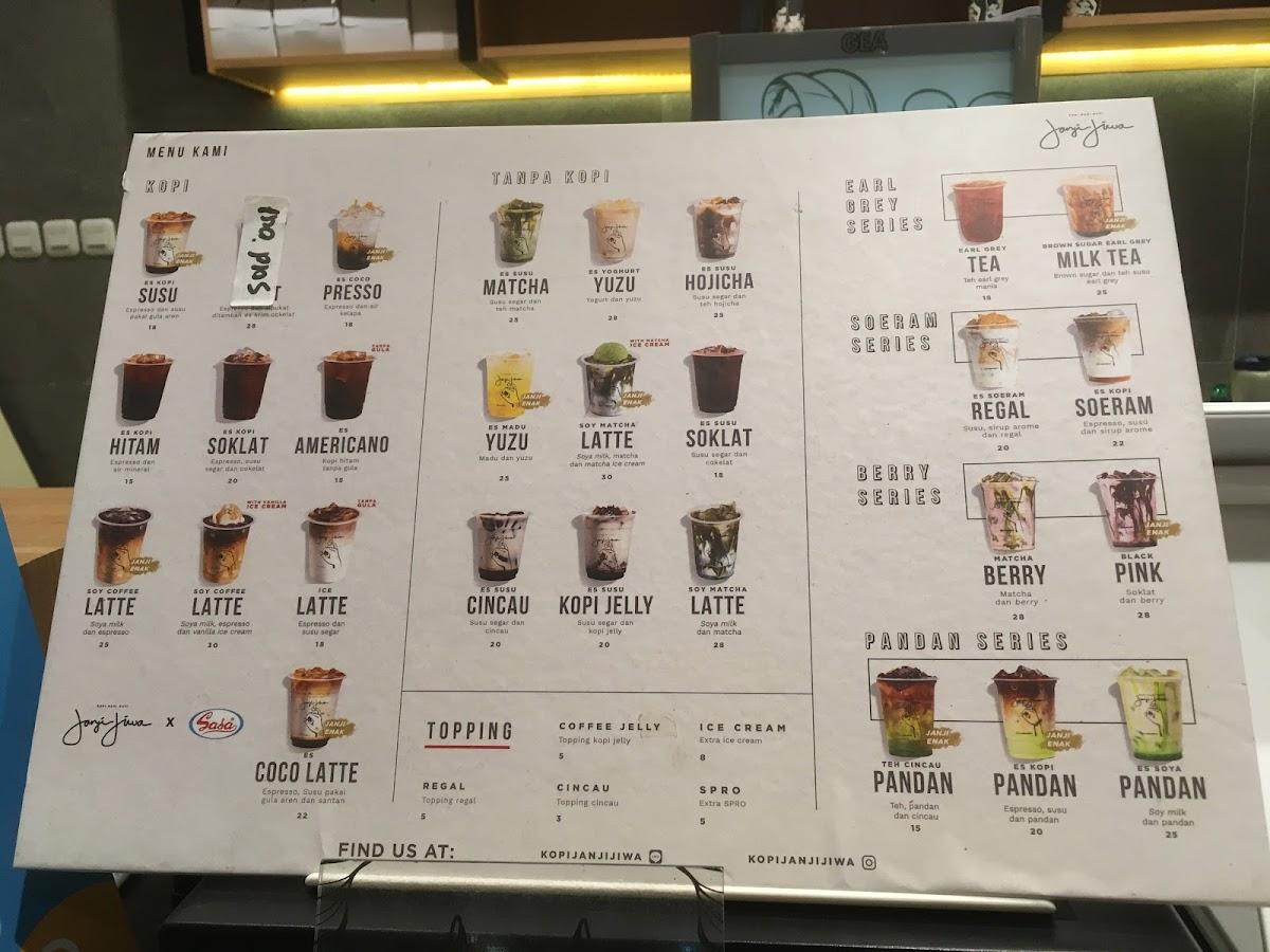 Carta del café Janji Jiwa & Jiwa Toast Grand Metropolitan Mall, Bekasi