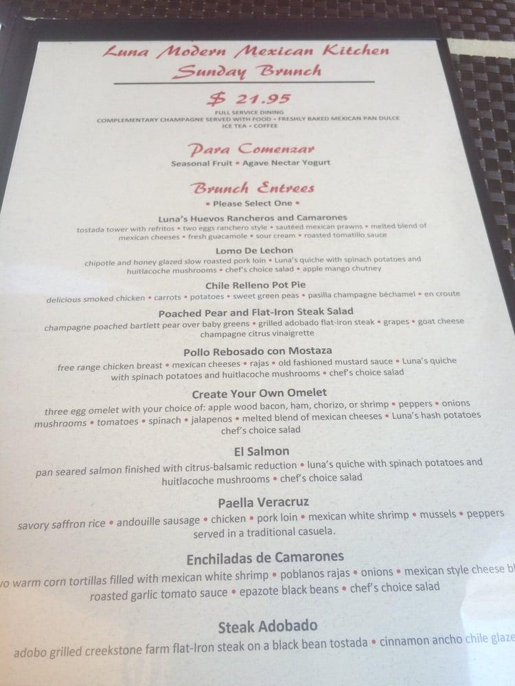 Menu at Luna Modern Mexican Kitchen restaurant, Corona, 980 Montecito ...