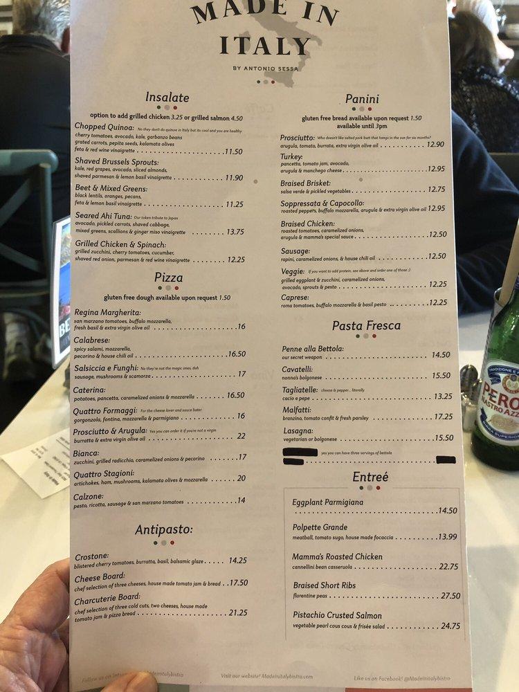 Menu at Made In Italy Bistro pizzeria, Westlake Village