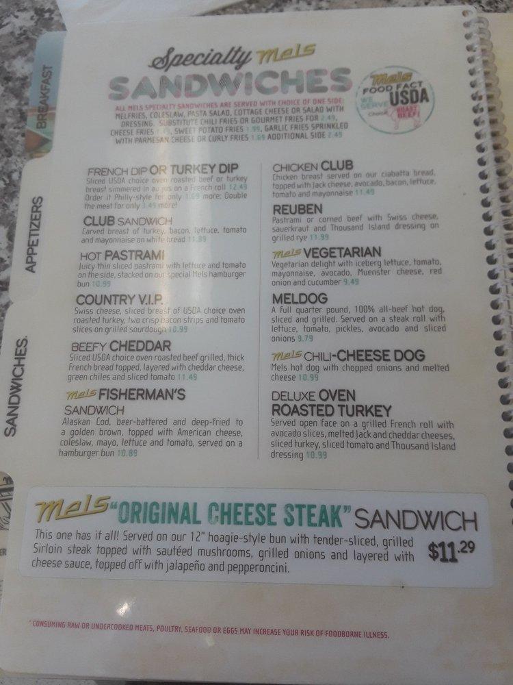 Menu at The Original Mels Diner restaurant, Pinole
