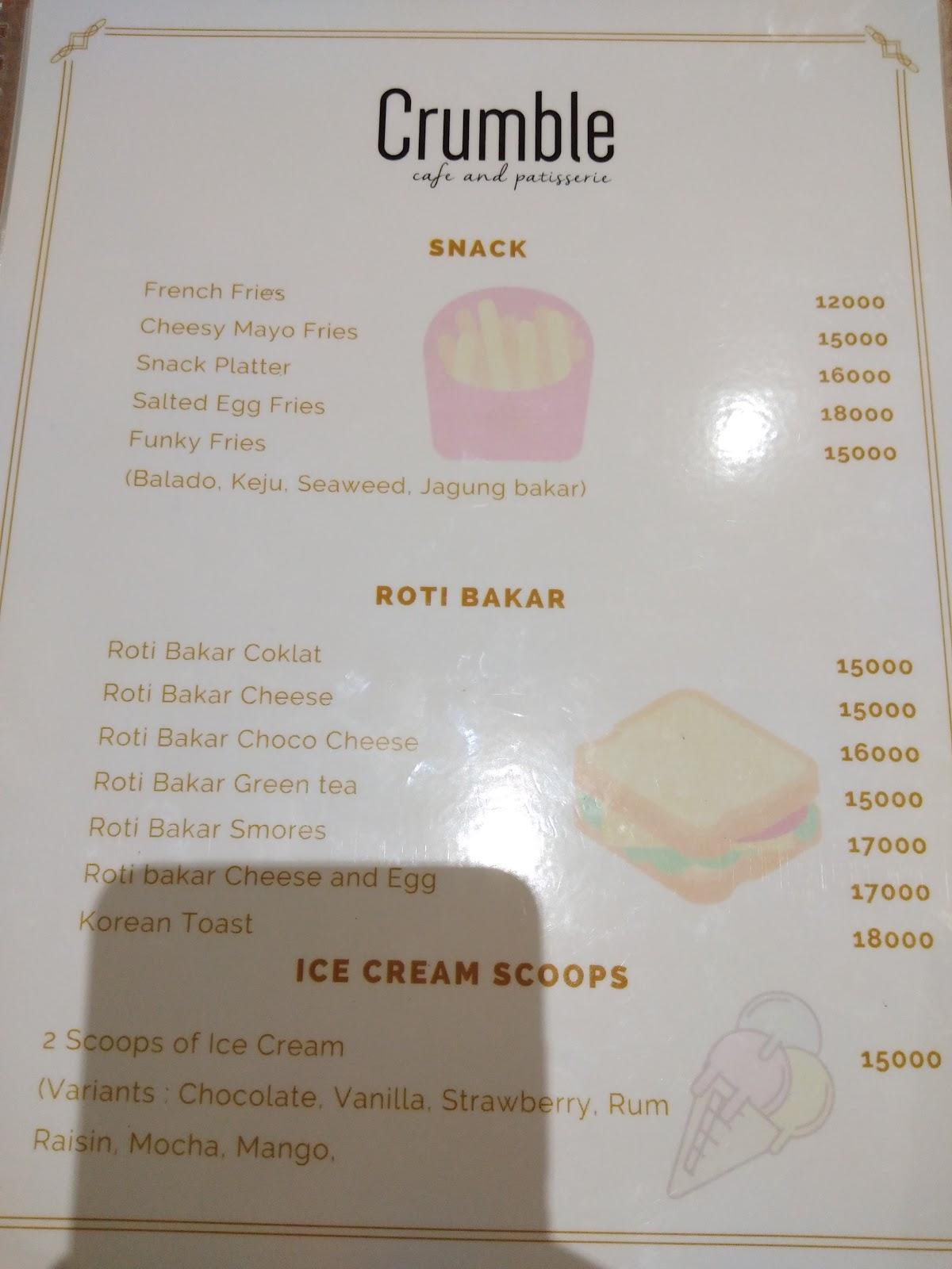 Menu at Crumble Cafe and Patisserie, Jember