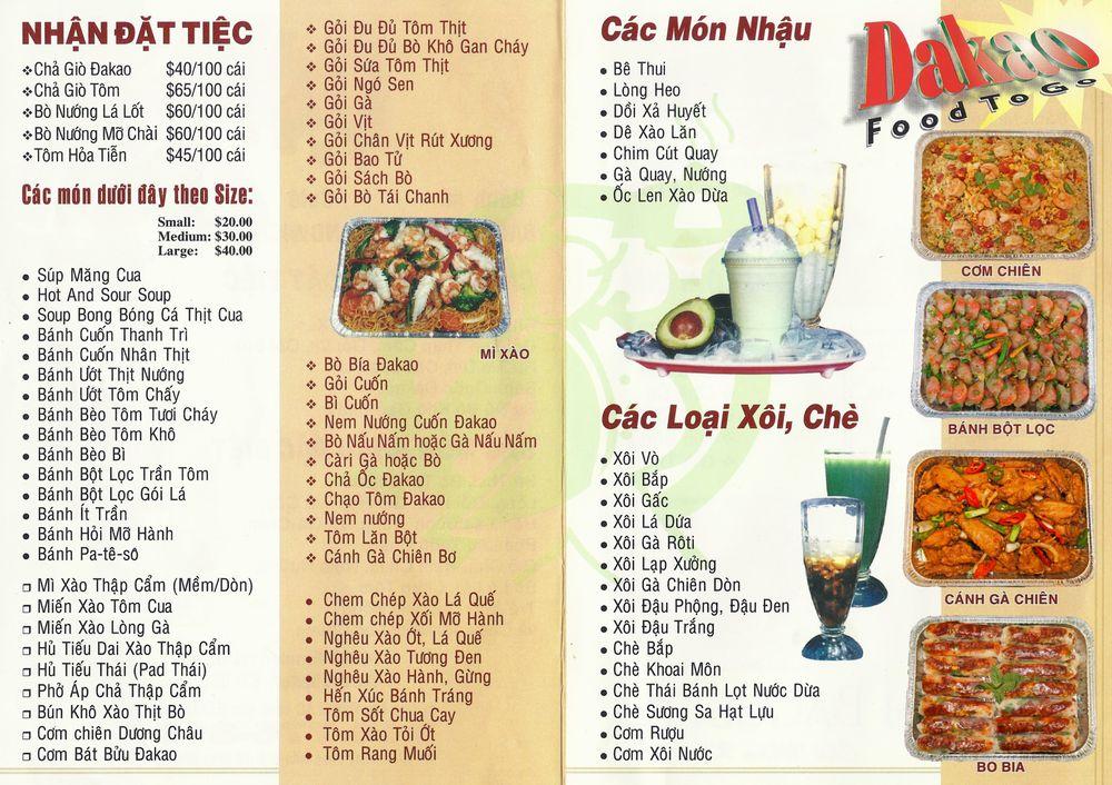 Menu at Dakao Food To Go restaurant, Westminster