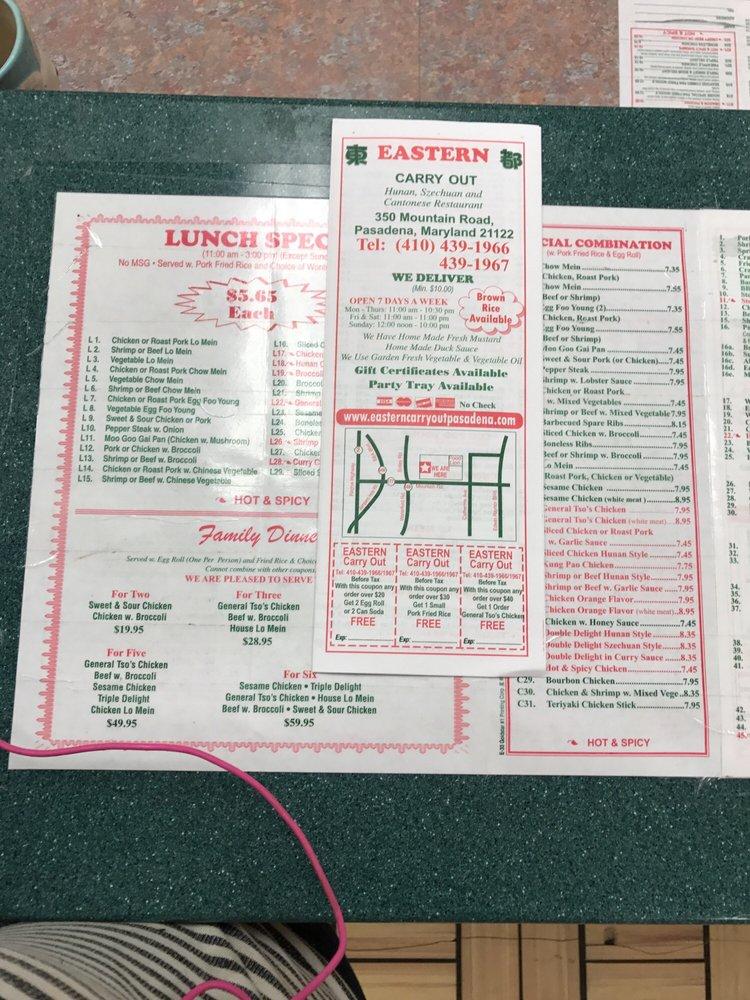 Menu at Eastern Carryout restaurant, Pasadena