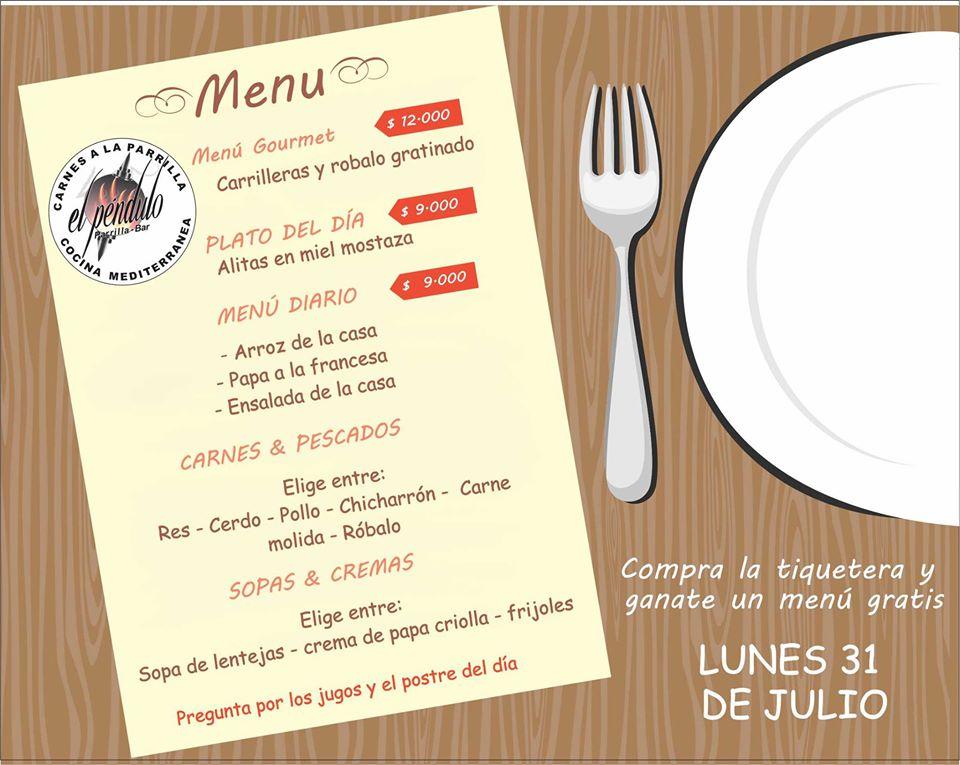Menu at El Pendulo Parrilla Bar, Medellín