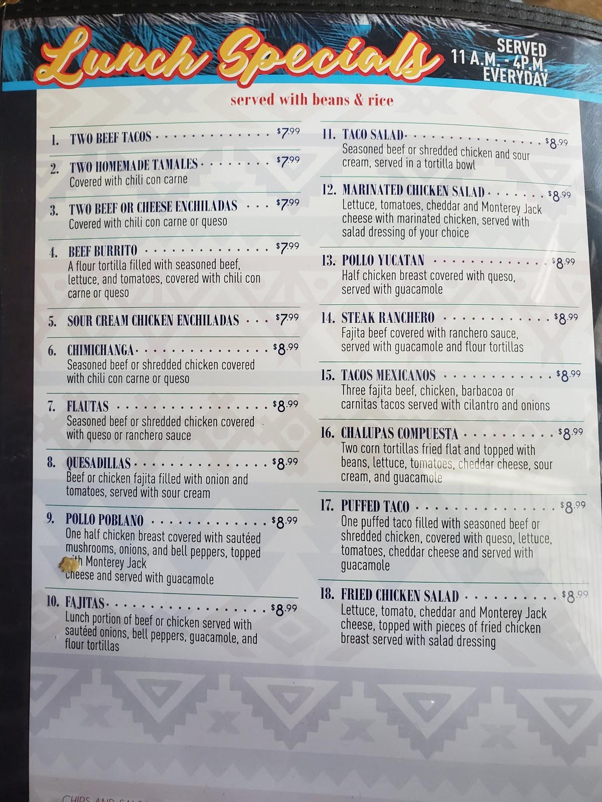 Menu at Los Mochis Restaurant, Sulphur Springs