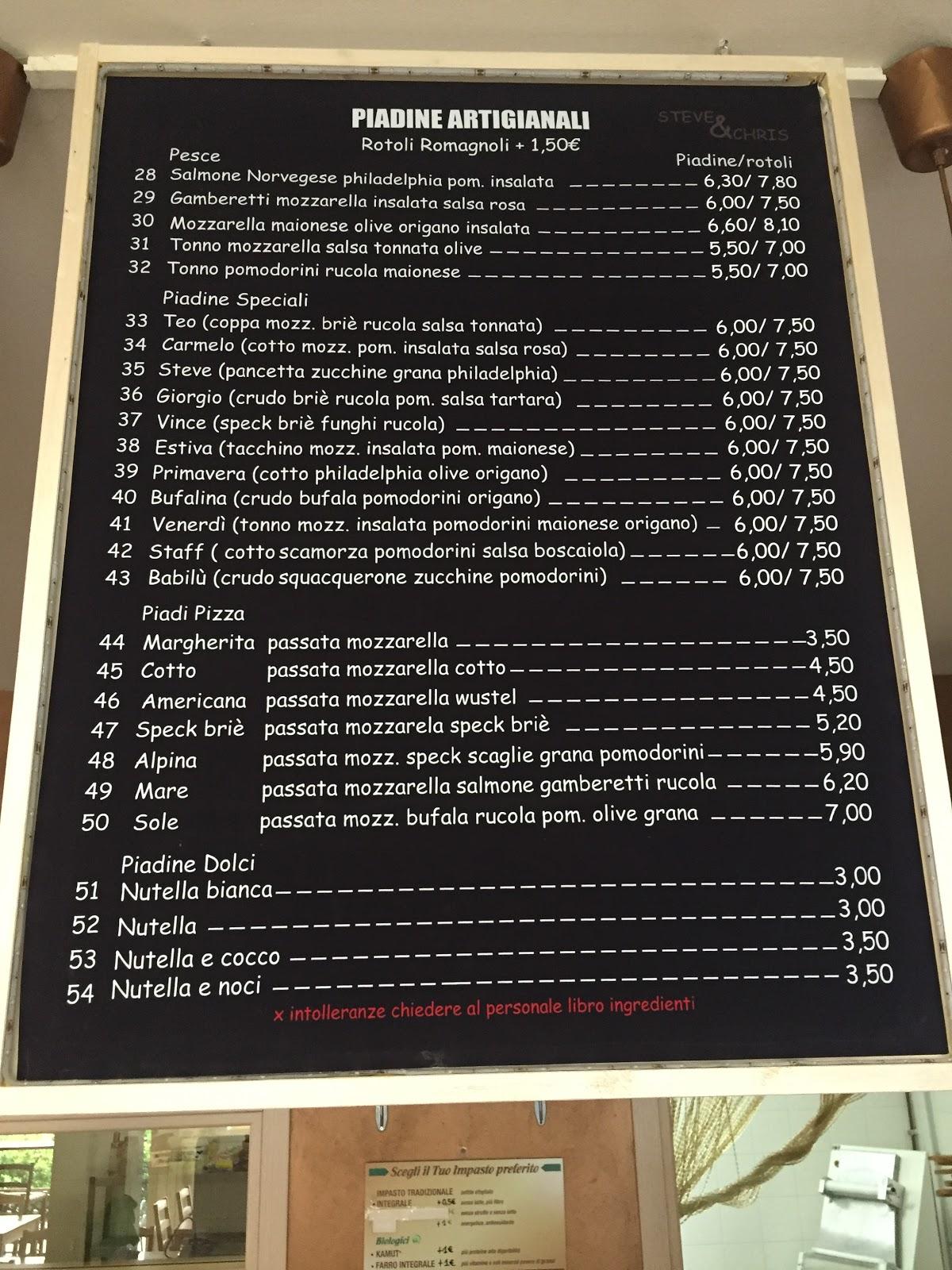 Menu da Piadineria steve & chris ristorante, Mazzano
