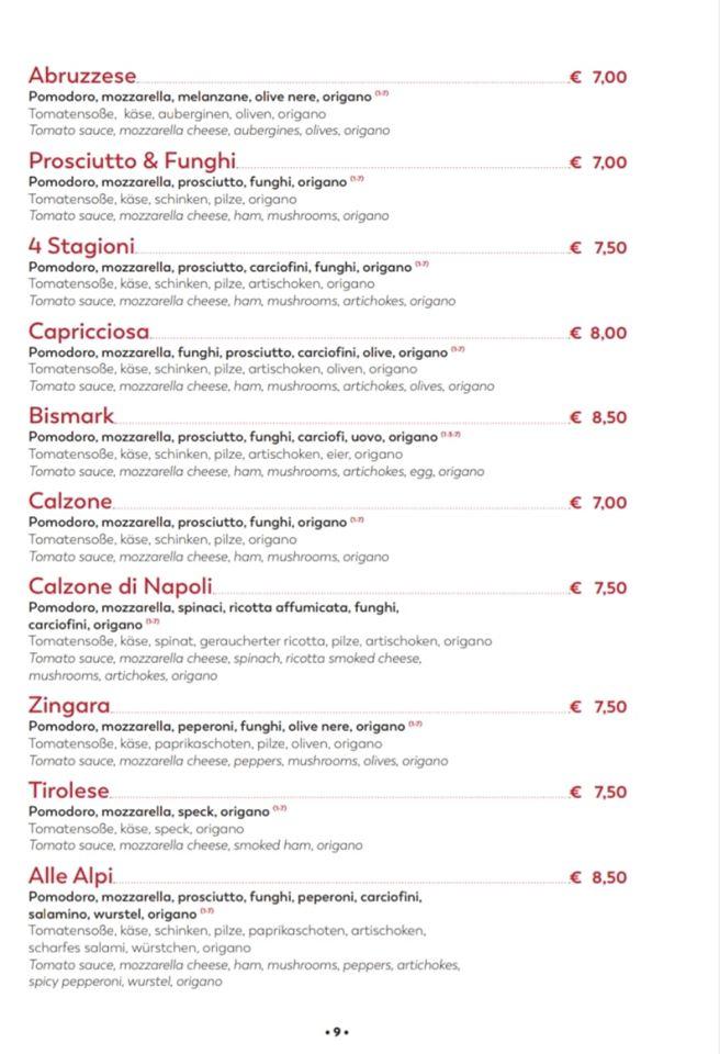 Menu da Pizzeria Luna Rossa-Carnia, Villa Santina