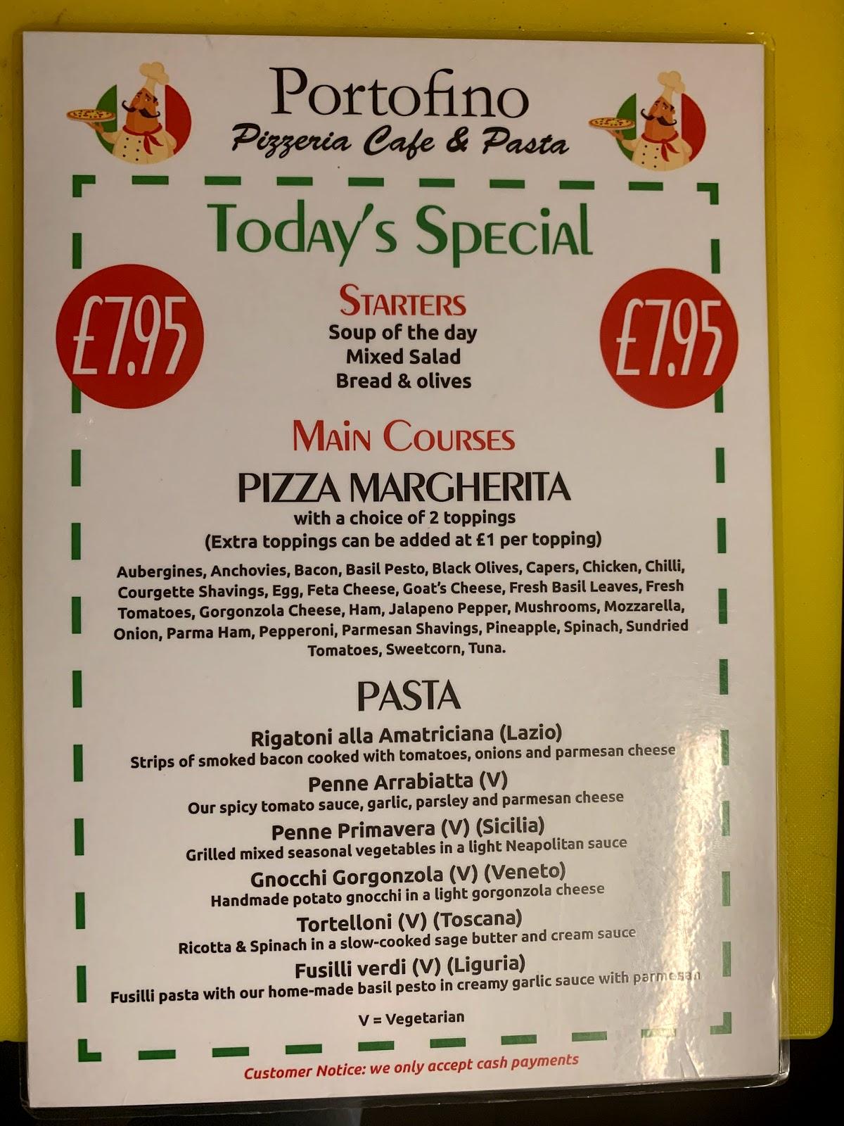 Menu at Pizzeria Portofino, Richmond, 10 The Square