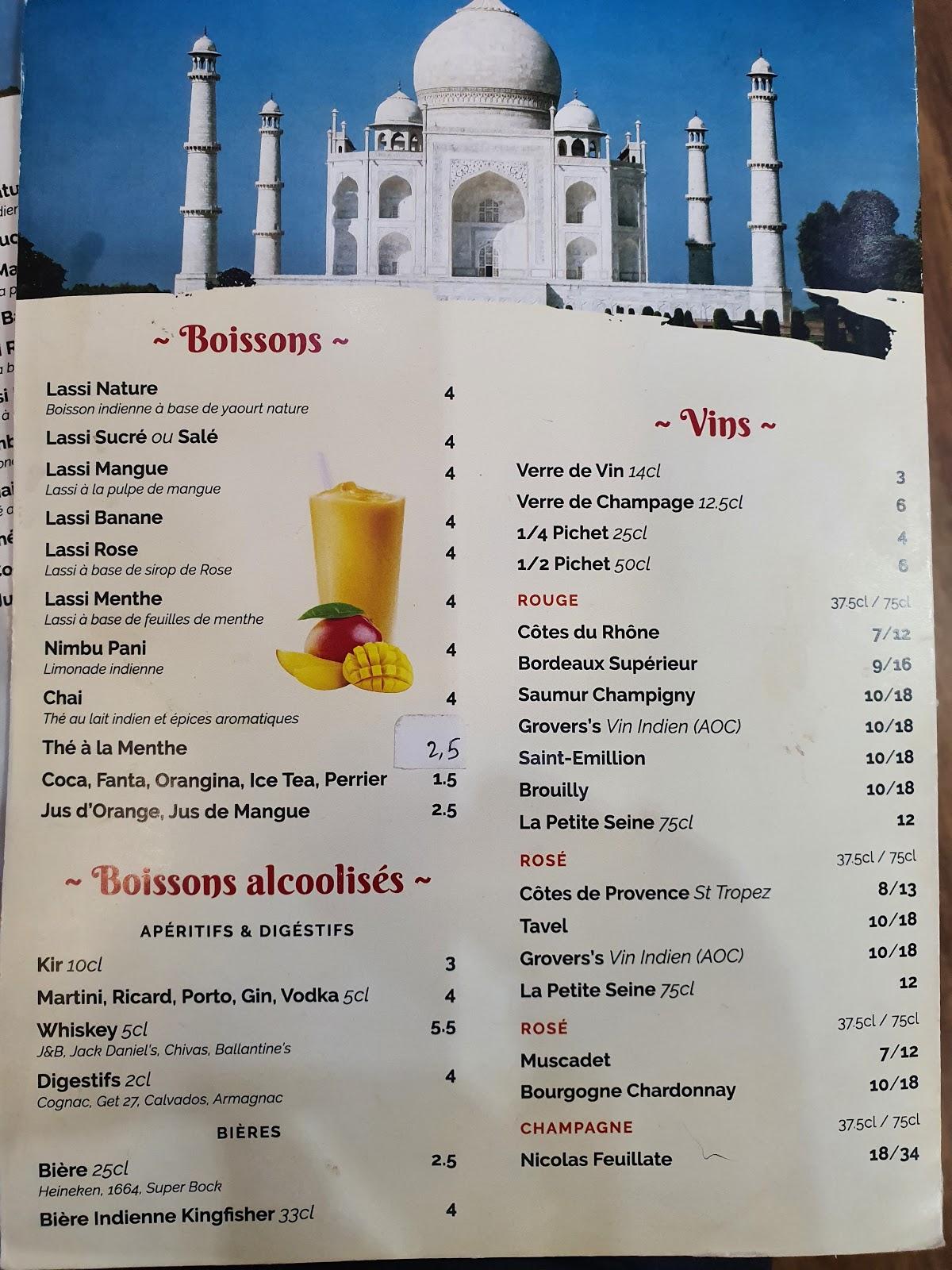 Menu at Royal Kashmir restaurant, Clamart