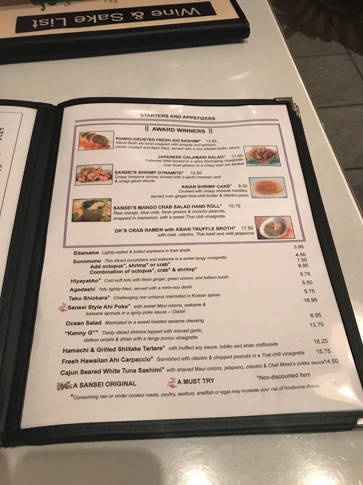 Menu at Sansei Seafood Restaurant & Sushi Bar, Kapalua