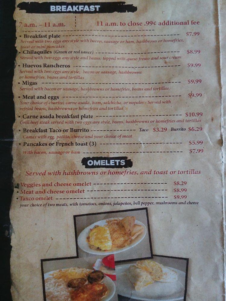 Menu at Taqueria Flor de Taxco restaurant, Tyler