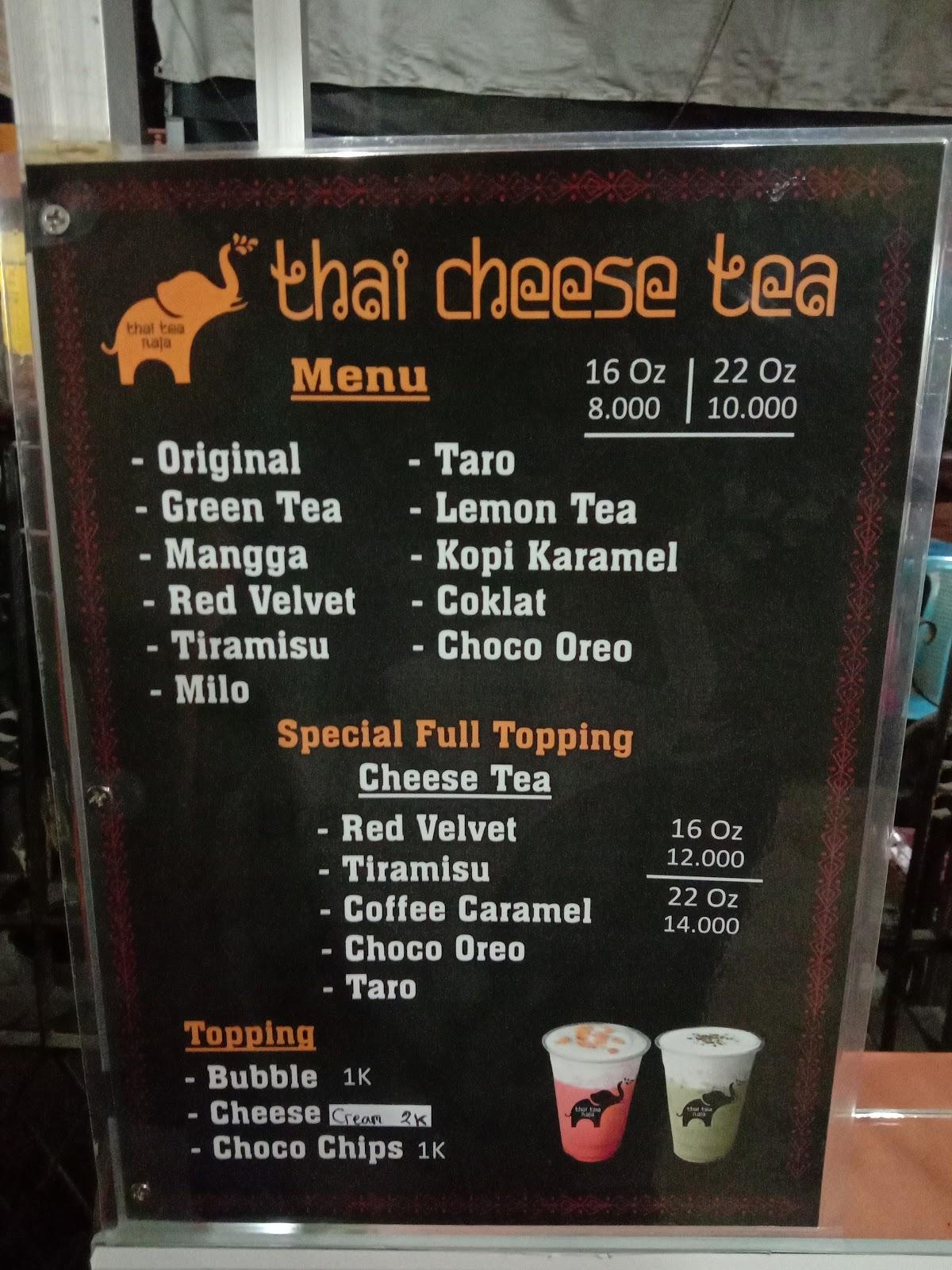Menu at Thai Tea Raja restaurant, Medan