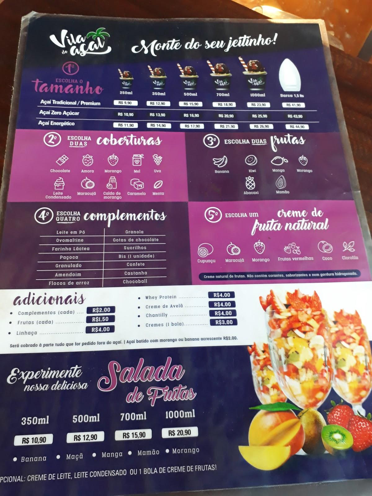 Menu at Açaí Ice Fruit pub & bar, Serra