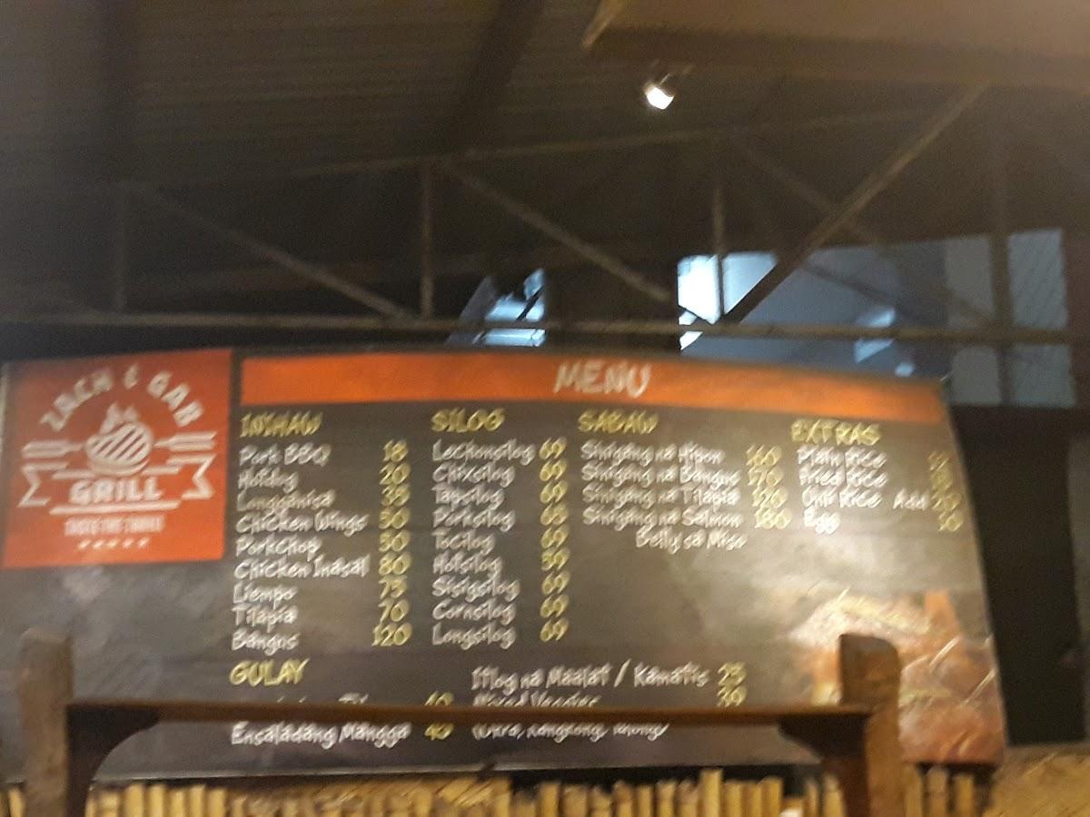 Menu at Zach and Gab Grill House restaurant, Taytay