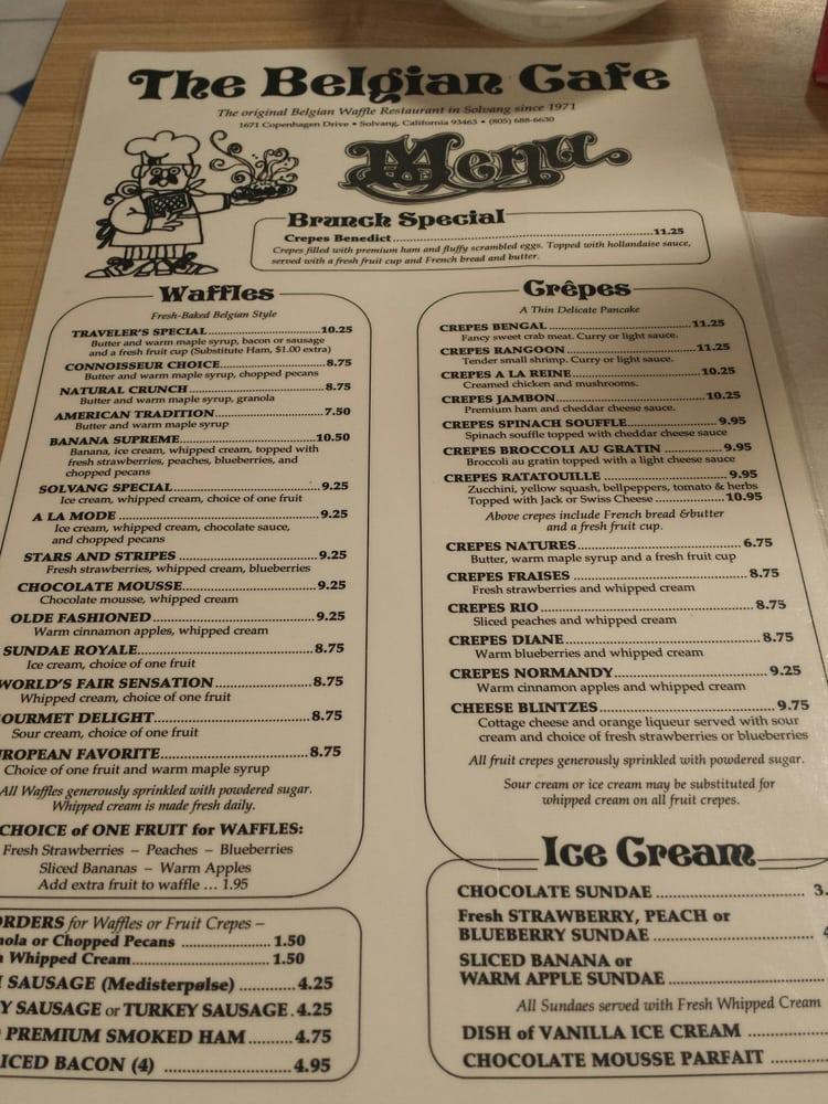 Menu at Belgian Cafe, Solvang