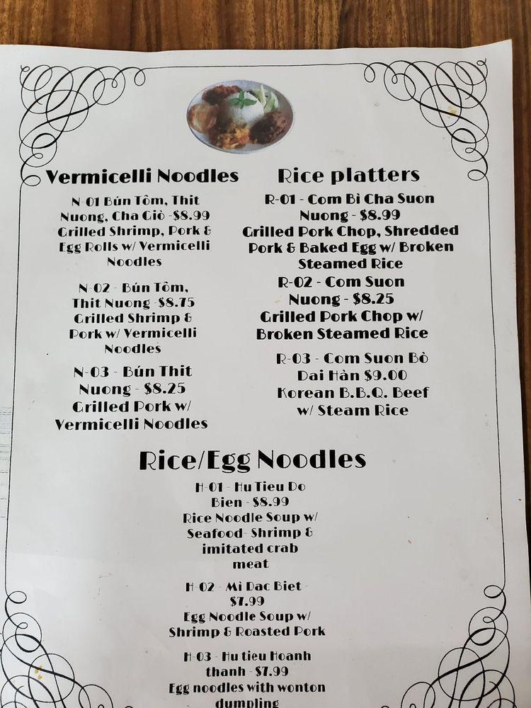Menu at Cafe pho, Purcell