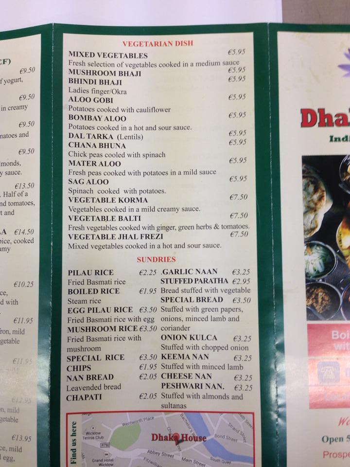 Menu at Dhaka House Indian Restaurant, Wicklow
