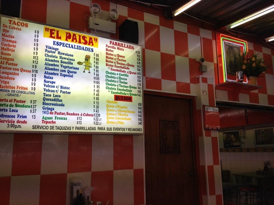 Menu at El Paisa, Mexico City, Dr. Nicolas León 170