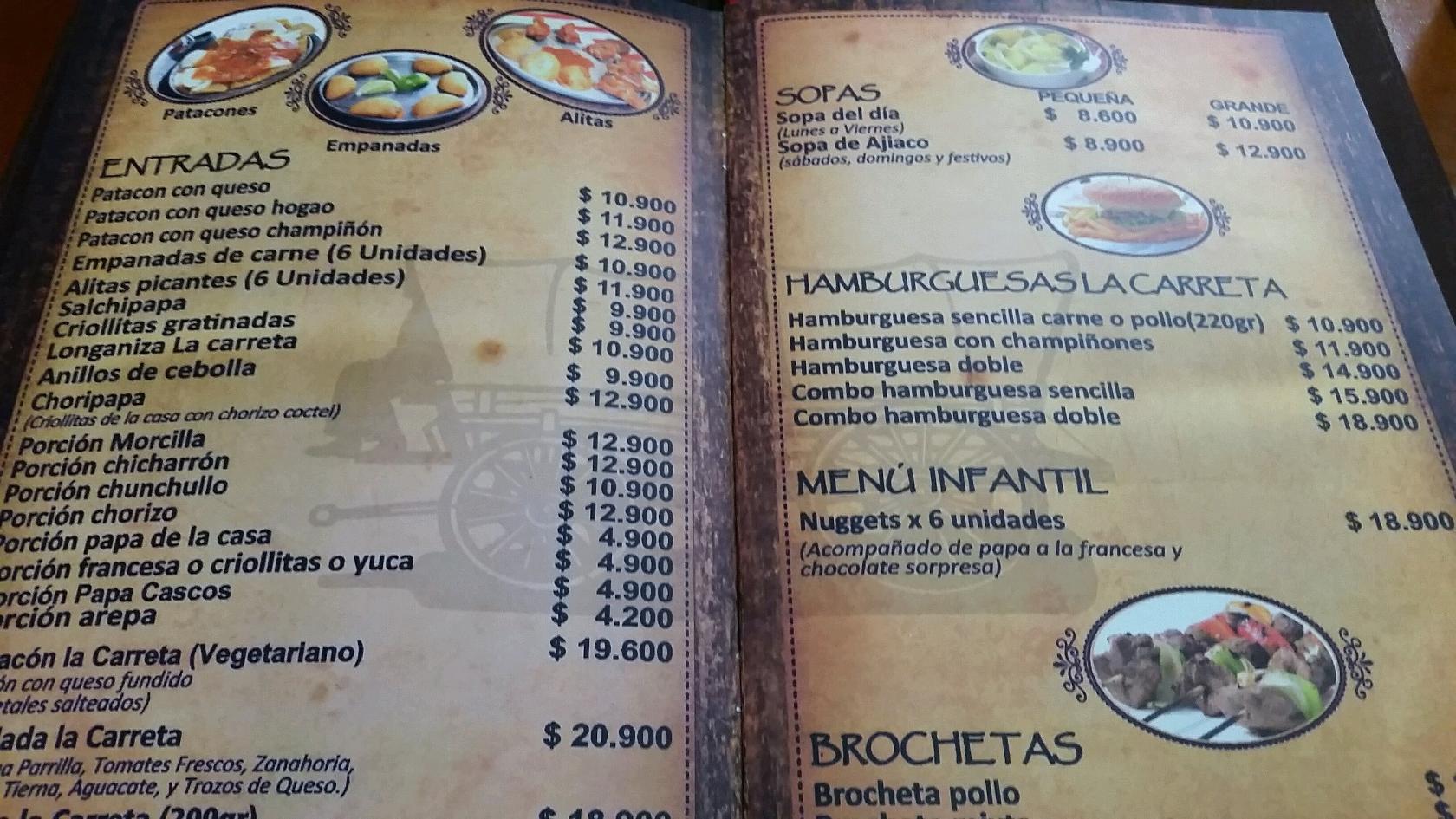 Menu at La Carreta restaurant, Mosquera