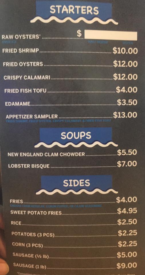 Menu at Seafood Shake pub & bar, Cleveland Heights