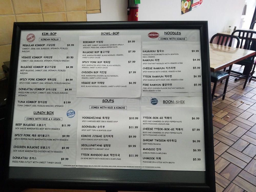 Menu at Sides of Seoul (SOS) Korean Take-Out restaurant, St. Louis