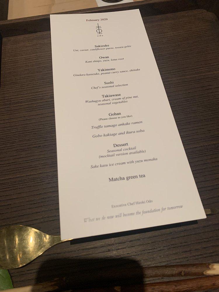 Menu at odo restaurant, New York City