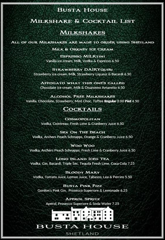 Menu at Busta House Hotel restaurant, Brae