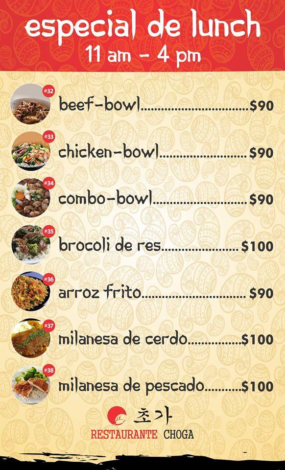 Carta del restaurante Choga Mexicali, Mexicali