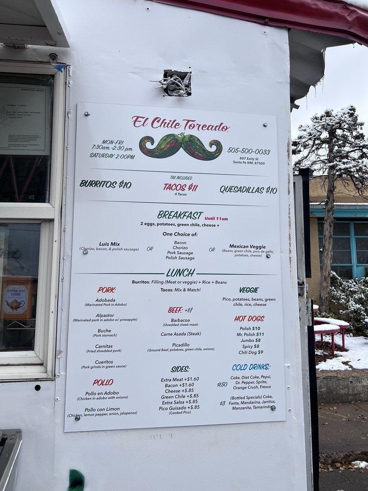 Menu at El Chile Toreado fast food, Santa Fe