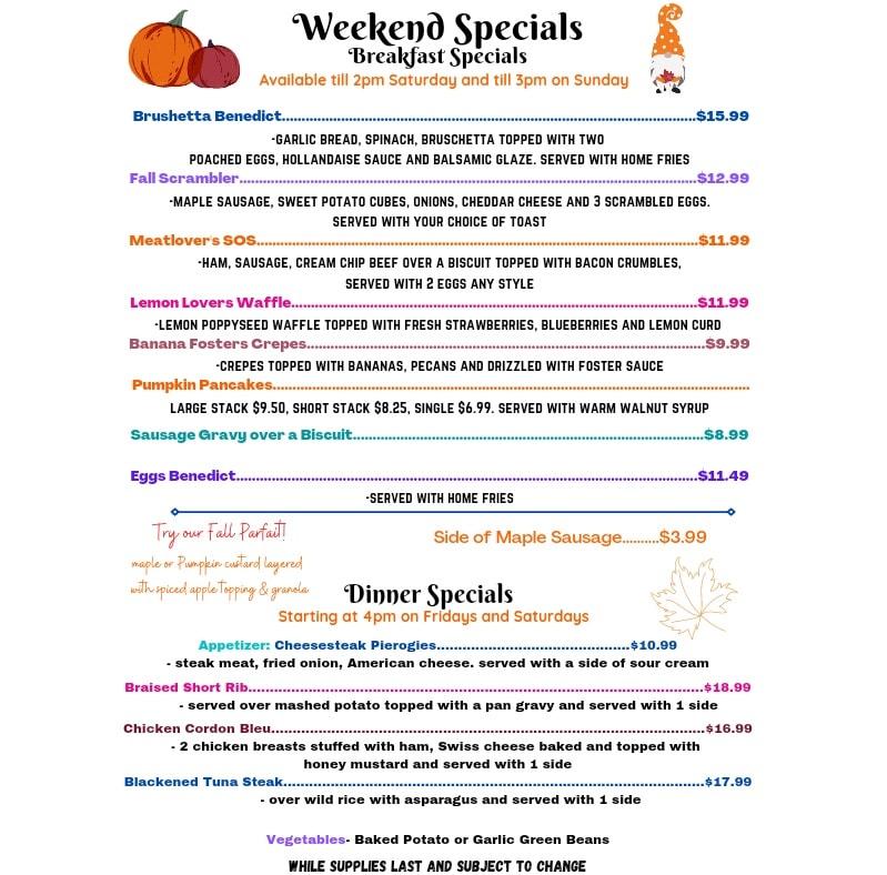 Menu at Energy Station restaurant, Harleysville