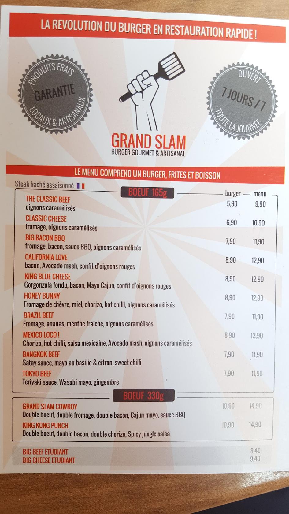 Carta del restaurante Grand Slam Burger Montpellier, Montpellier
