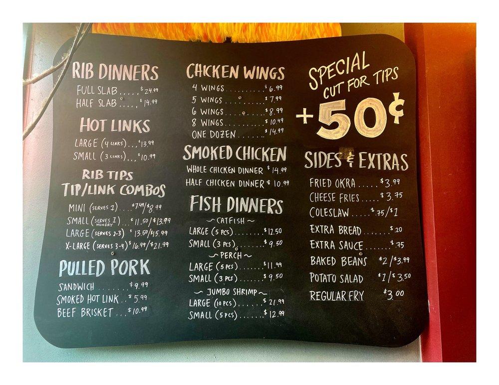 Menu at Honey 1 BBQ, Chicago, 746 E 43rd St