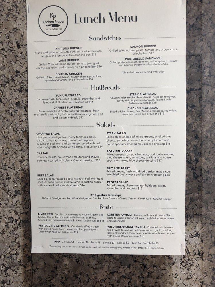 Menu at Kitchen Proper restaurant, Battle Creek