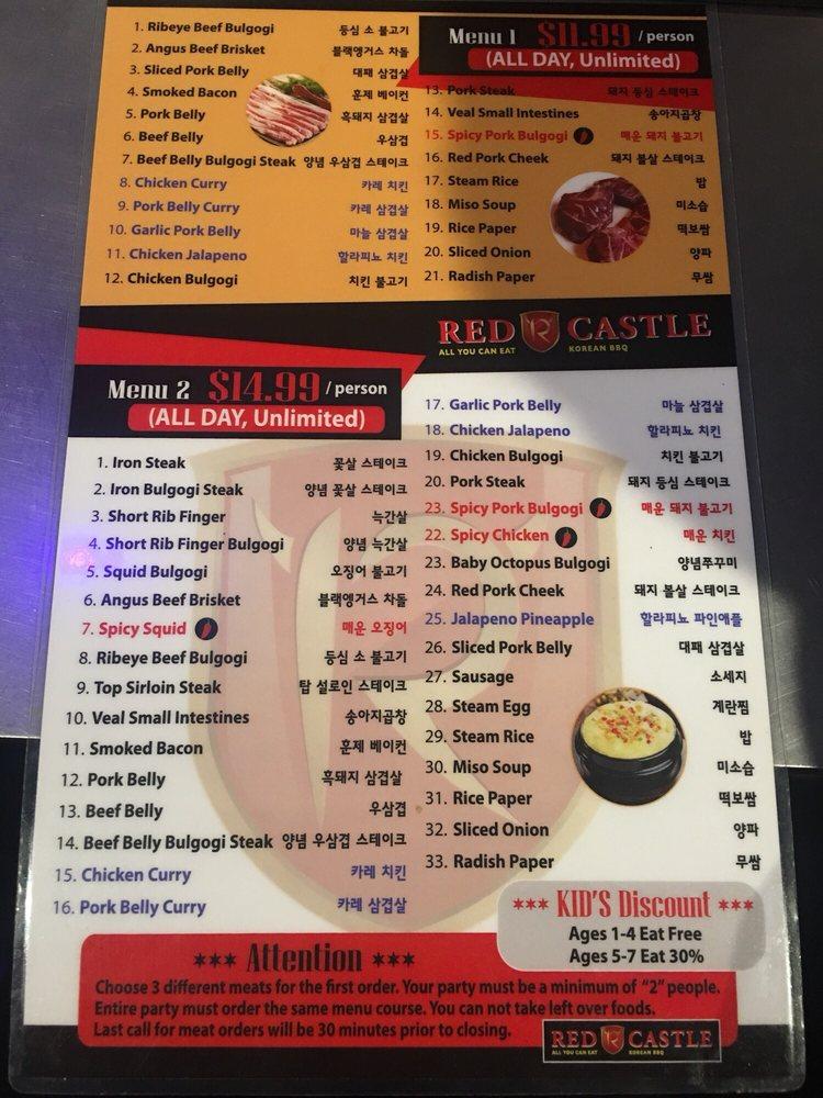 Menu at Red Castle Korean BBQ, Garden Grove