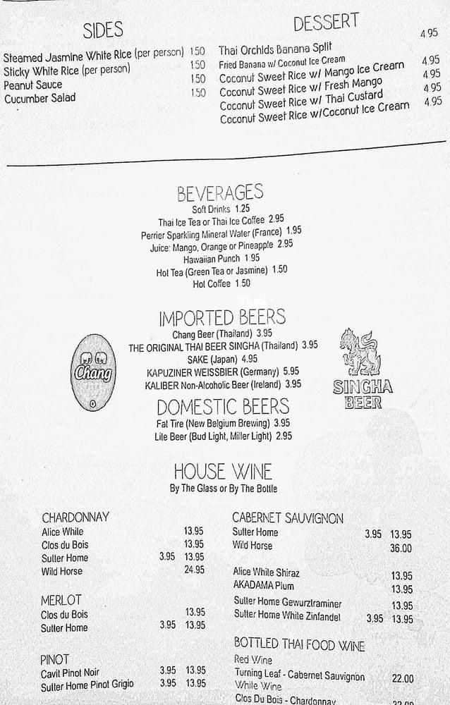 Menu at Thai Orchids Restaurant, La Vista