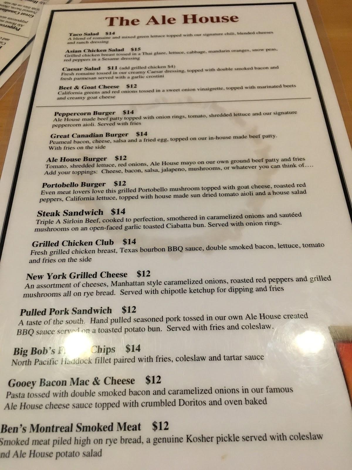 Menu at The Ale House pub & bar, Cobourg