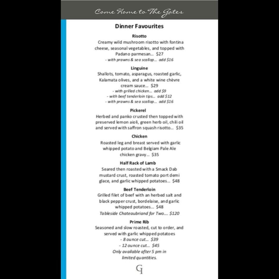 Menu at The Gates On Roblin restaurant, Winnipeg, Roblin Blvd